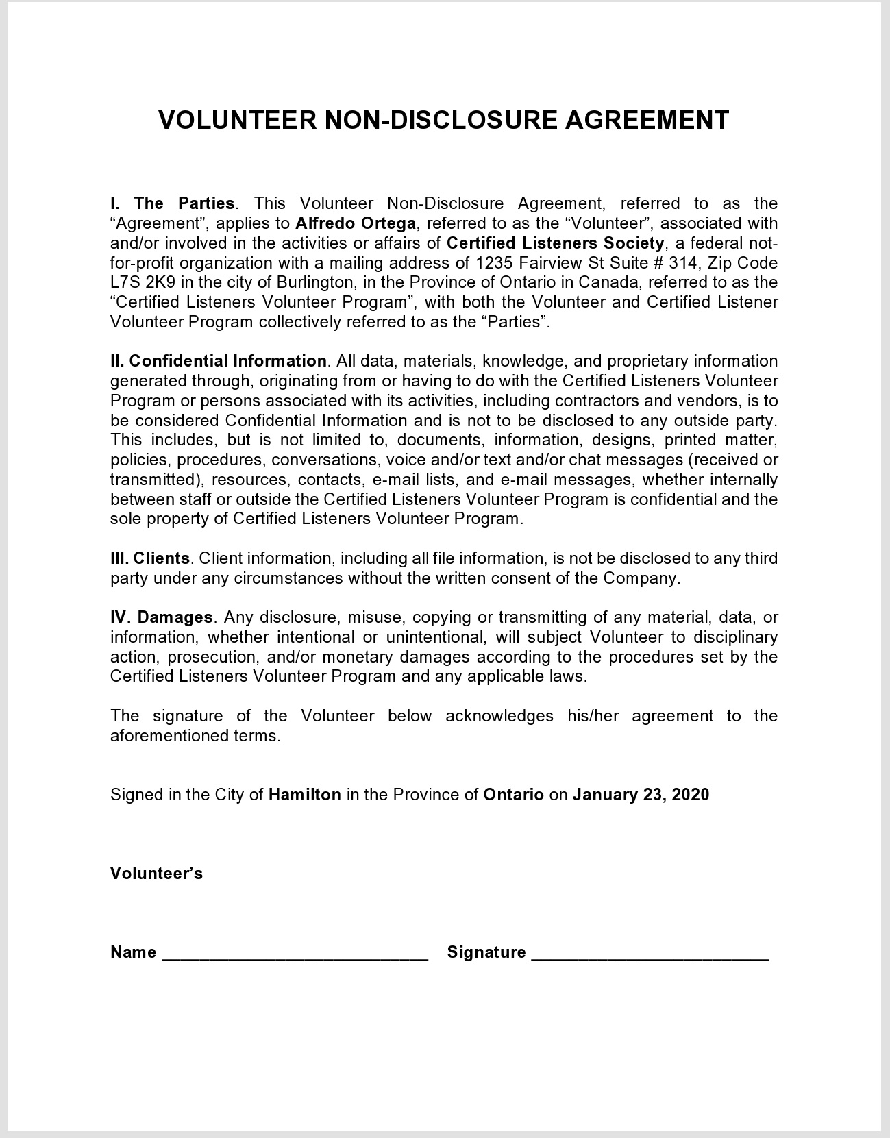 NDA – Certified Listeners Society